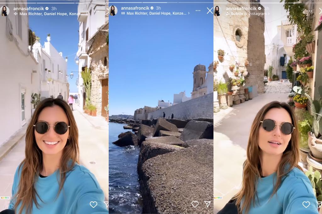 Anna Safroncik a Monopoli in giro al centro storico: "È bellissimo qui"