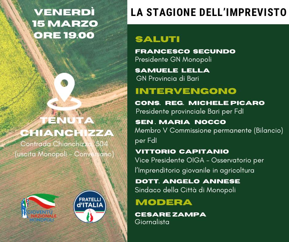 "La stagione dell'imprevisto": GN organizza un convegno sull'agricoltura
