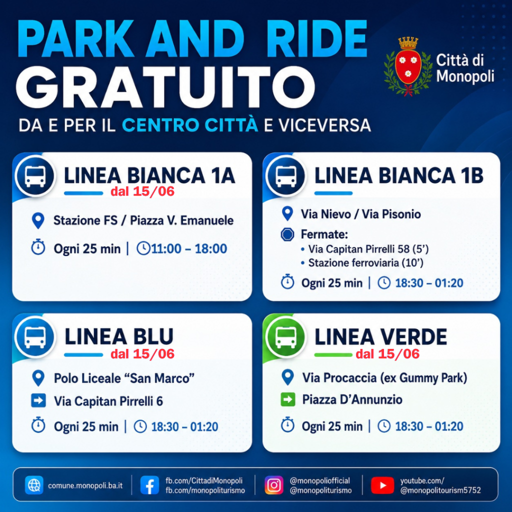 Monopoli, torna il servizio Park and Ride: tutti i giorni navette ...